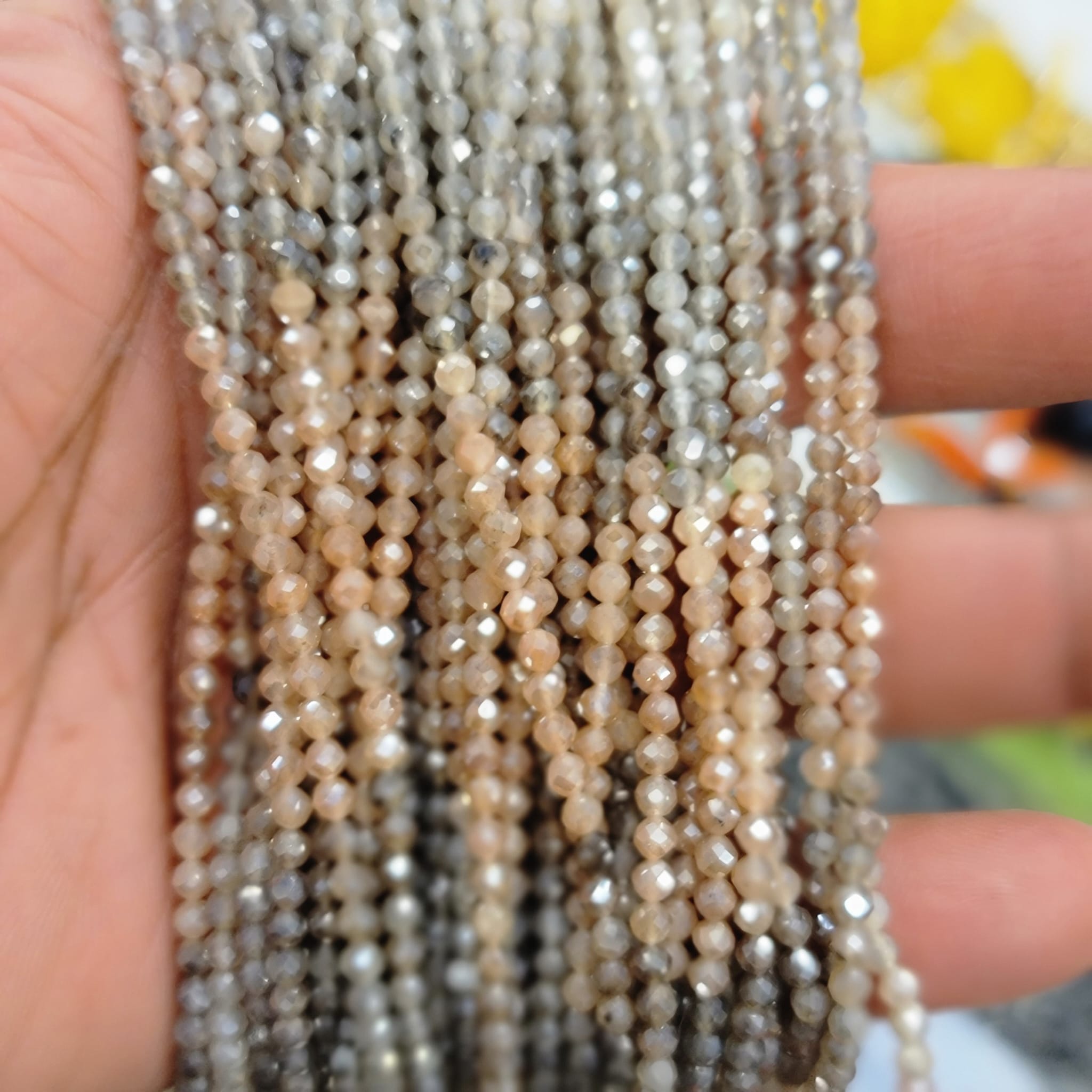 Multi Moonstone Silverite Faceted Round Micro Cut Beads – GeMantra